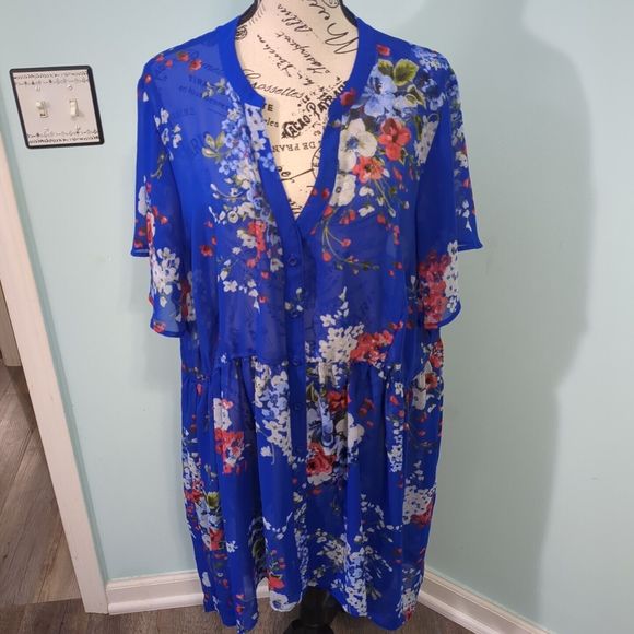 torrid | Tops | Torrid Lexie Floral Chiffon Hilo Babydoll Tunic Blue ...